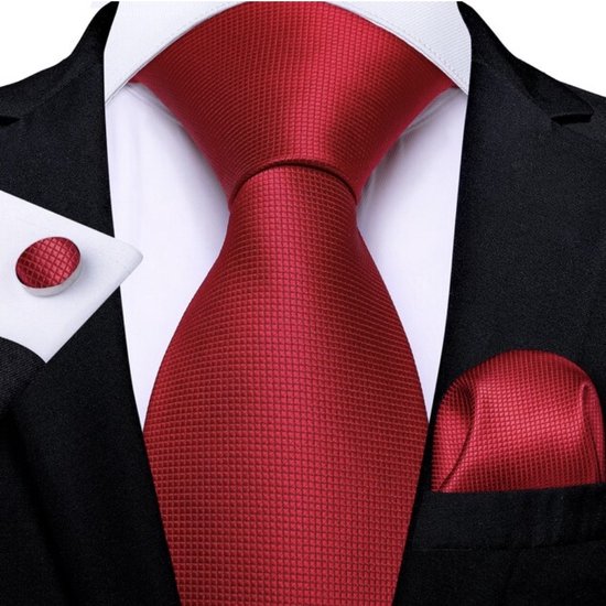 Stropdas&zo - 3-delig Zijden Rode stropdas (hoge kwaliteit) - Complete ...