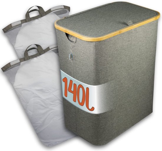Opvouwbare wasmand met deksel, 140 liter, inclusief 2 x uitneembare ...