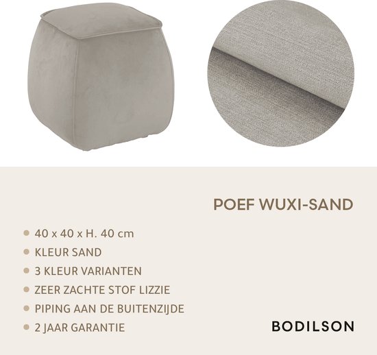 Bodilson Poef Wuxi - Zachte design poef - Zand - 40x40x40cm | bol.com
