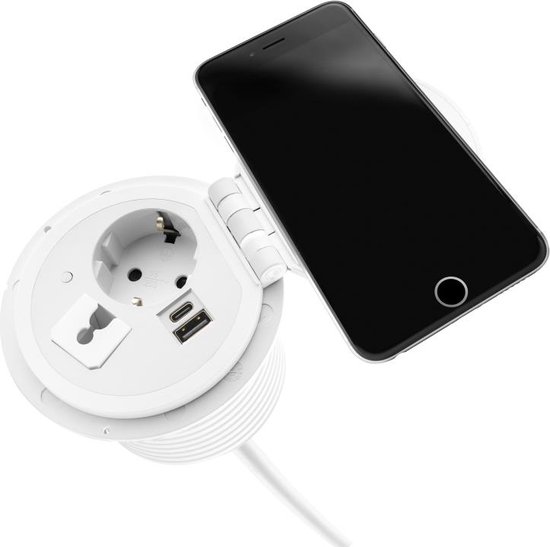 Filex - QI Power-Spot® (1x 230v, 1x USB A+C Charge, 1x Doorvoer) - Wit ...