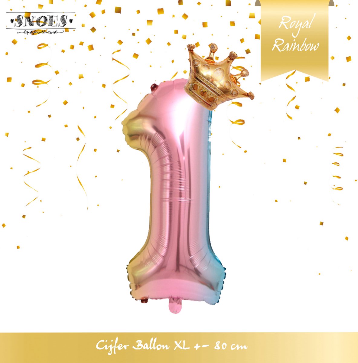 Cijfer Ballon nummer 1 - Prins - Prinses - Royal Rainbow - Ballon ...
