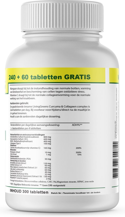 LivingGreens-Gewrichten formule-240+60 tabletten gratis-Curcuma en ...