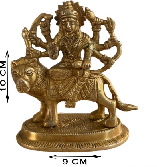 Beeld van Godin Durga zittend op een leeuw 10 cm Brons | bol.com