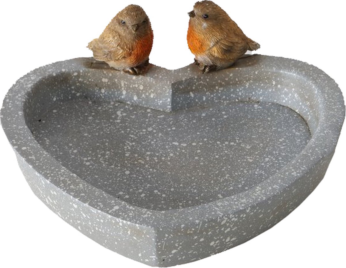 Vogelbadje met 2 vogeltjes op de rand van het hart | bol.com