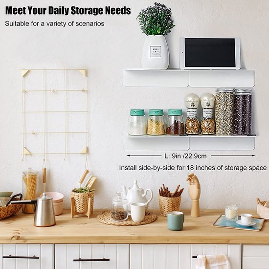 Set van 3 wandplanken, wit, zonder boren, zwevende plank, muur ...