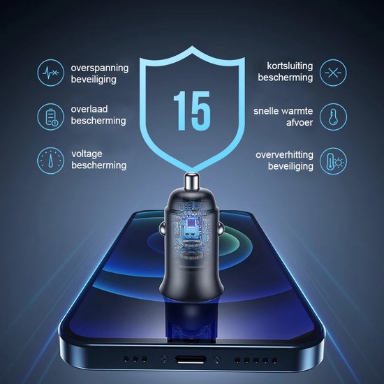 Dual USB Snellader Auto - 2 x port 18 watt - Ledverlichting - Type A ...