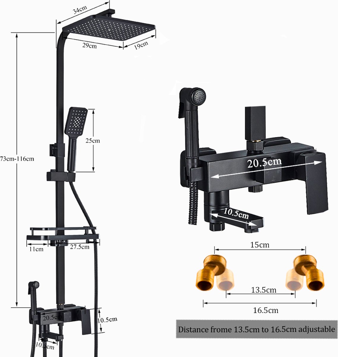 Douchekraan Set -Doucheset - Mat Zwarte Hoofddouche en Handdouche - Met ...