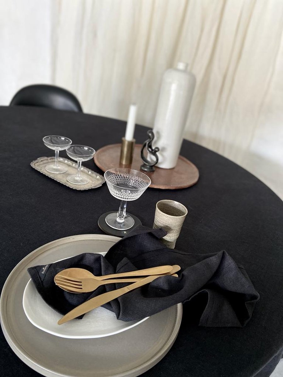 Rozijntjes - Linnen Servet - set van 4 - Zwart - Fijn linnen - 45x45 cm ...