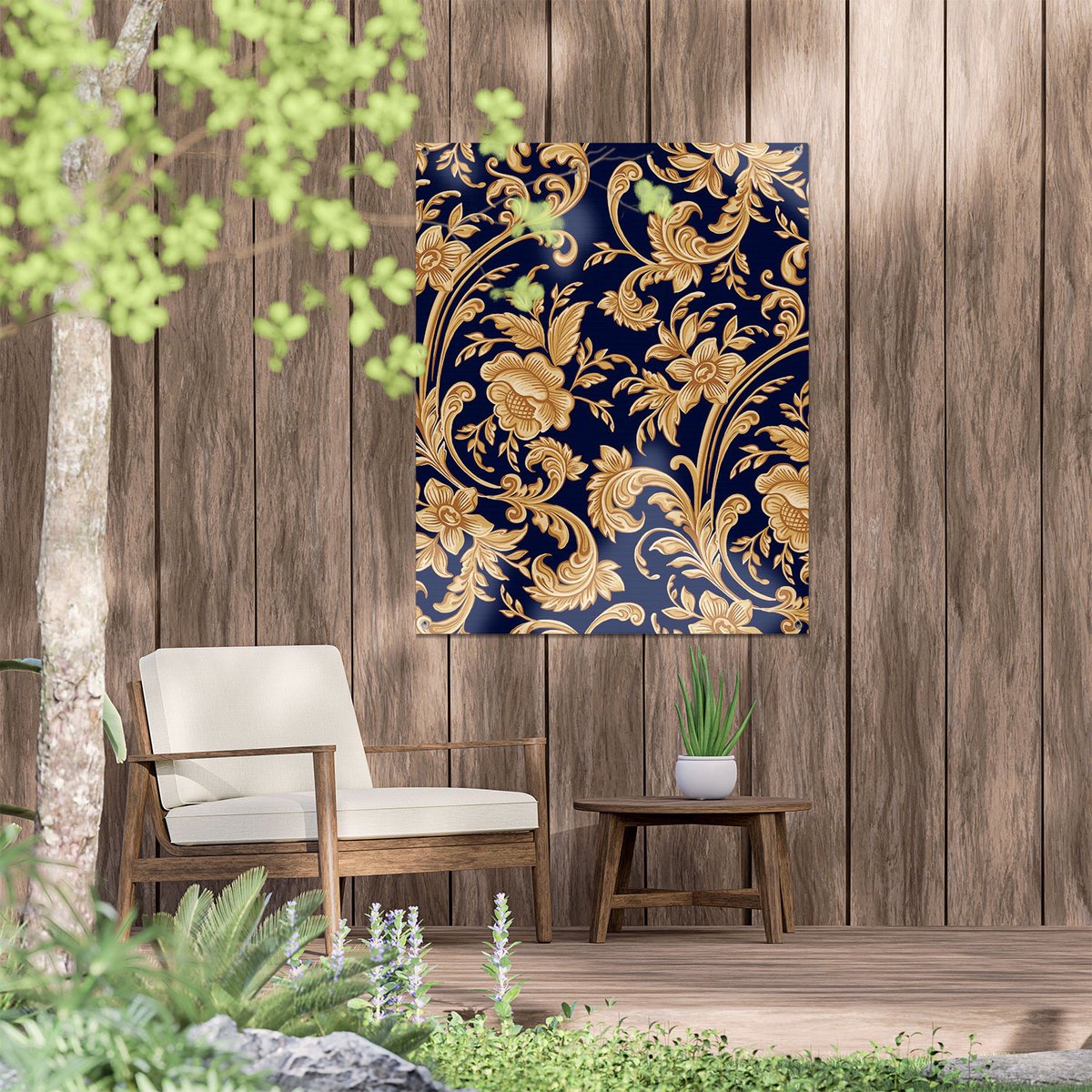 Gards Poster de Jardin Décoratif Fond Fleurs Doré - 80x100 cm - Toile ...