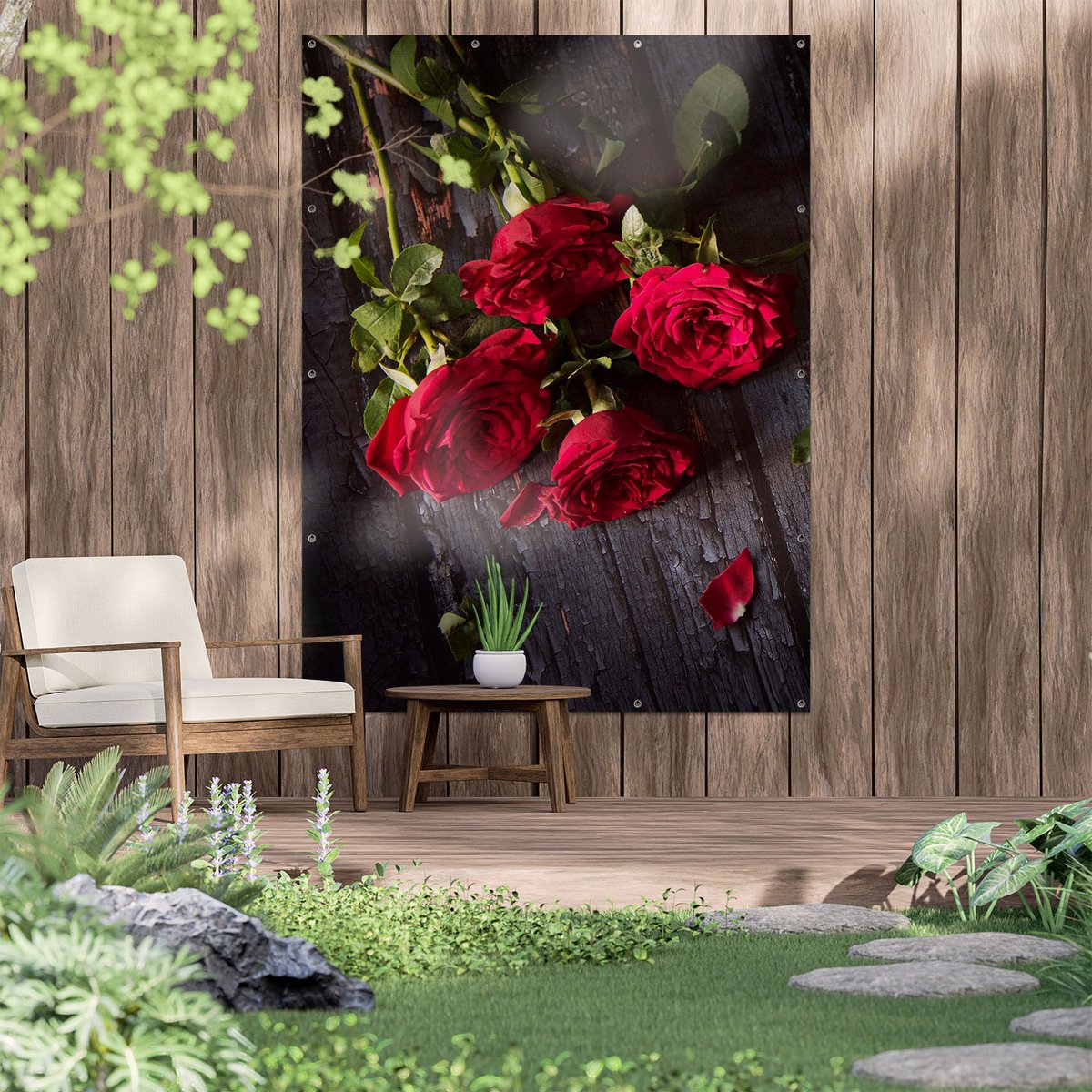 Gards Tuinposter Rode Rozen op de Grond - 120x160 cm - Tuindoek ...