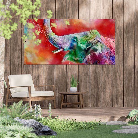 Gards Tuinposter Getekende Vrolijke Olifant - Abstract - 160x80 cm ...