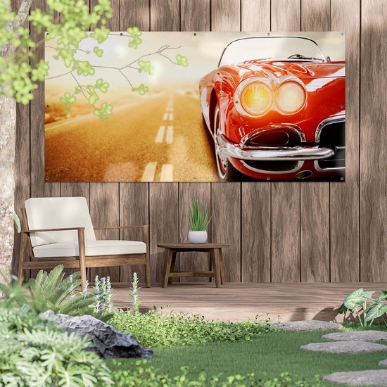 Gards Tuinposter Oude Rode Auto - Retro - 200x100 cm - Tuindoek ...