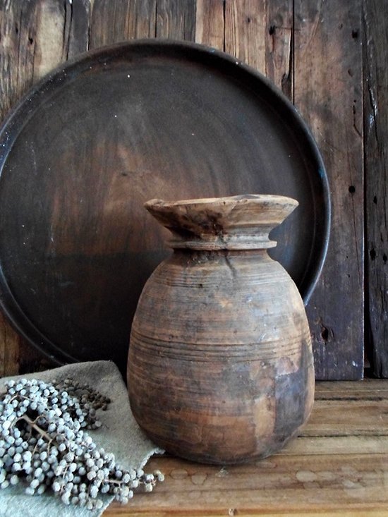 Authentique pot en bois népalais, pot en bois unique 28 cm | bol