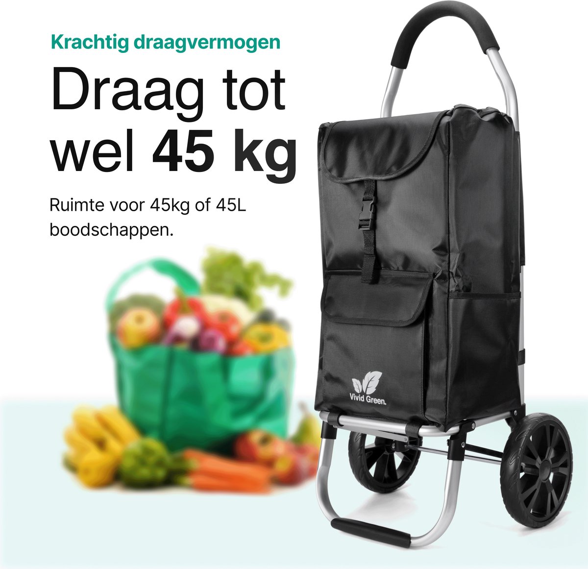 Vivid Green Boodschappentrolley - Boodschappenwagen - Trolley Met Wielen - Opvouwbaar... | bol.com