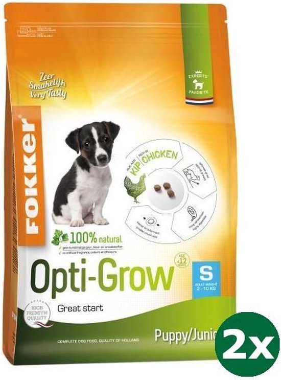 2x2,5 kg Fokker opti-grow puppy / junior small hondenvoer | bol.com