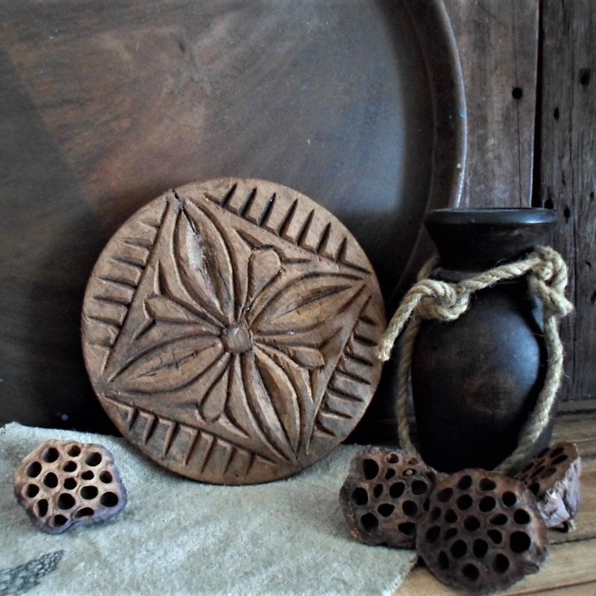 Authentieke bajot plank met houtsnijwerk/bajot plank carved 24 cm | bol.com