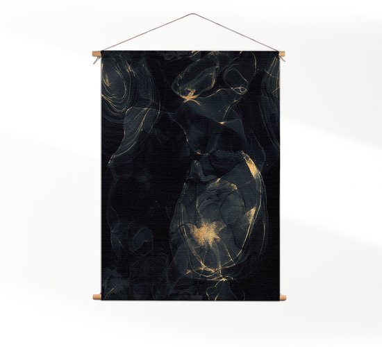 Textielposter Abstract Marmer Look Zwart met Goud 02 M (55 X 40 CM) - Wandkleed -... | bol