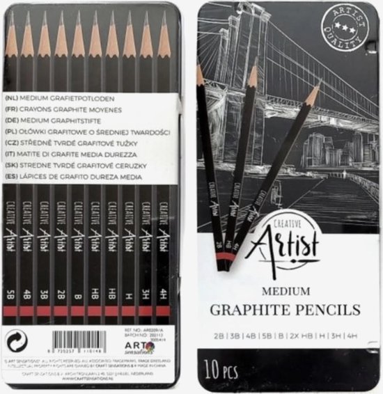 Kleurpotloden in opbergblik + gratis blik 10 grafiet tekenpotloden/ 90 ...