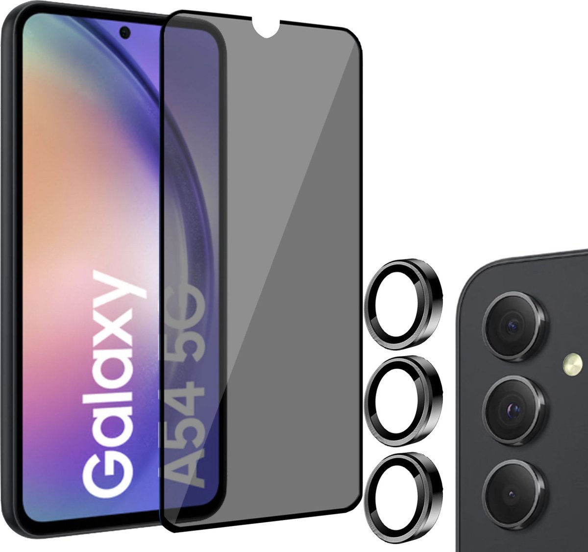 Samsung A54 Privacy Screenprotector + Beschermglas Samsung A54 Camera ...