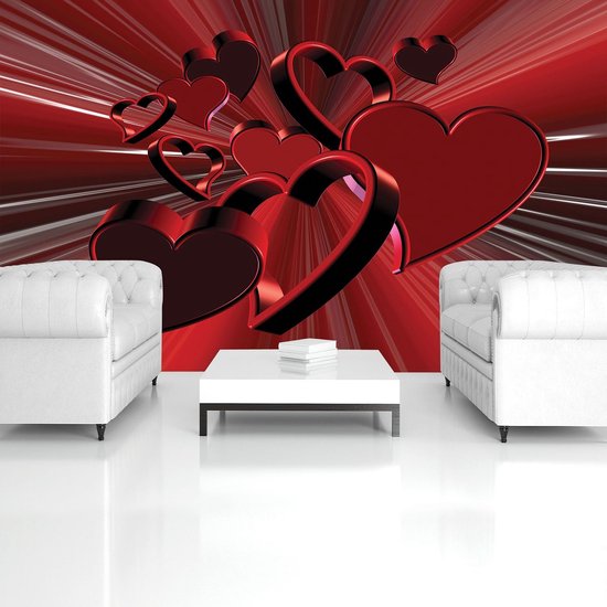 Fotobehang - Vlies Behang - Rode Hartjes - Harten in Rood - 254 x 184 ...