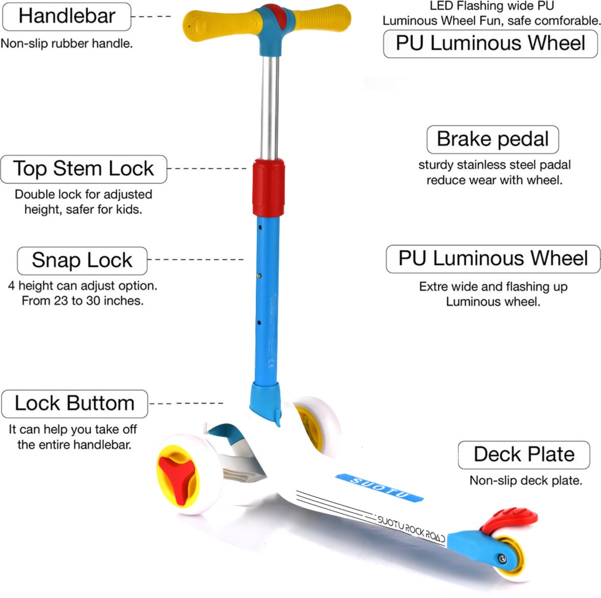 Suotu Kinderstep - Step - lichtgevende wielen - 3-12 Jaar - Jongens ...