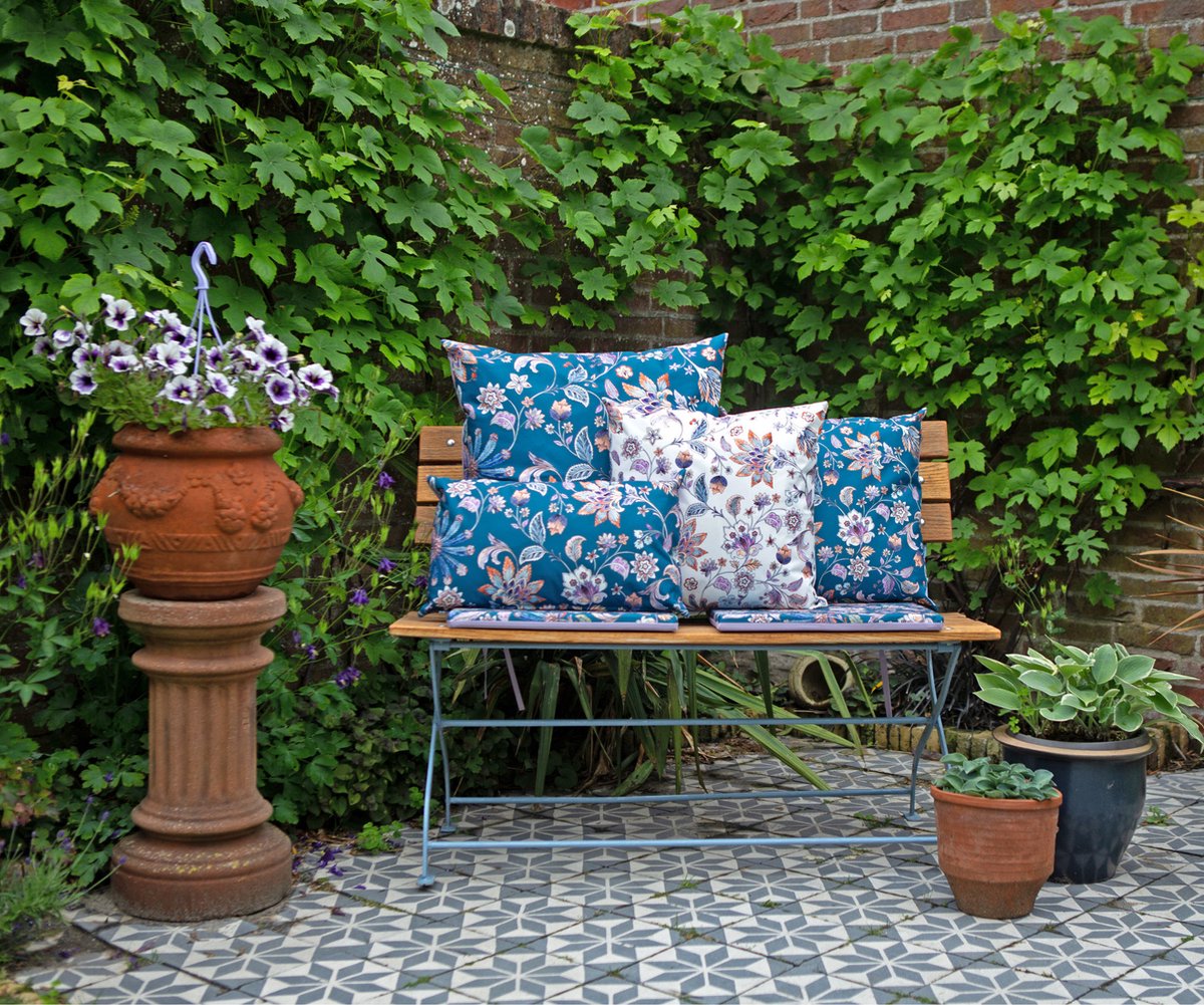 Anna's collection buitenkussen bloem - blauw - 45 x 45 cm - Water en UV ...