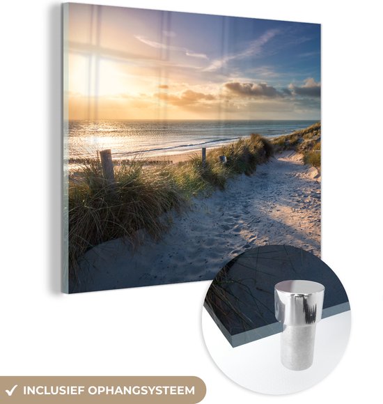 MuchoWow - Glasschilderij - Acrylplaat - Strand - Zee - Duin - Bankje ...