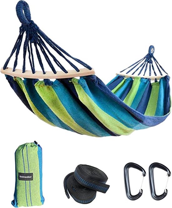 Outdoor hangmat met ophanging en karabijnhaak | 2 personen XXL 285 x ...
