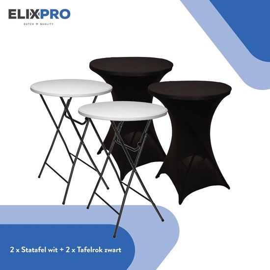 ElixPro - Stevig robuuste statafel 2x - incl. Statafelrok zwart 2x - Statafel set -... | bol.com
