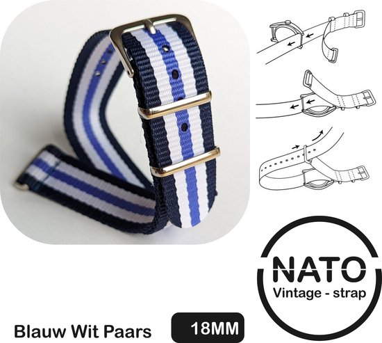 Bracelet Nato Premium 18 mm Zwart Wit Rayé - Vintage James Bond ...