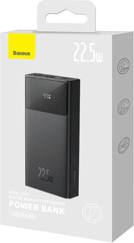 Baseus Powerbank 20000mAh, 2xUSB, USB-C, 22.5W (noir) PPXJ080001 | bol.com