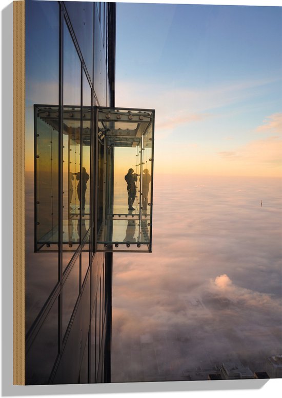 Hout - Glazen Ruimte in Hoog Gebouw boven de Wolken - 40x60 cm - 9 mm ...