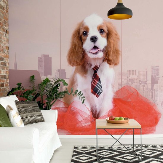 Fotobehang - Vlies Behang - Hond met Stropdas - 312 x 219 cm | bol.com
