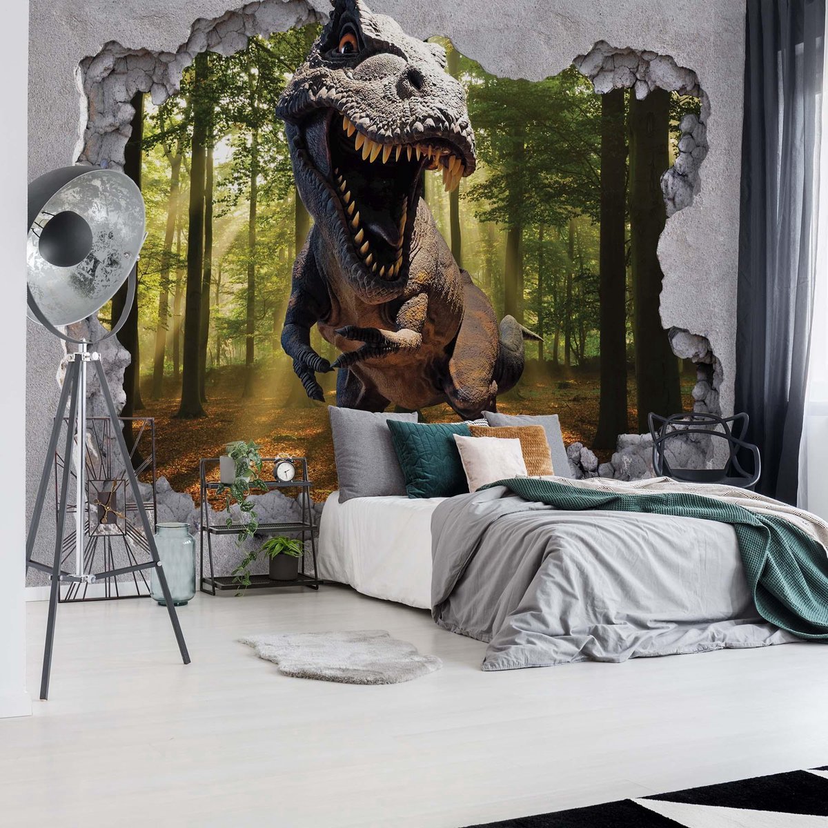 Fotobehang - Vlies Behang - Dino uit de Muur - 3D - Tirex - Dinosaurus ...