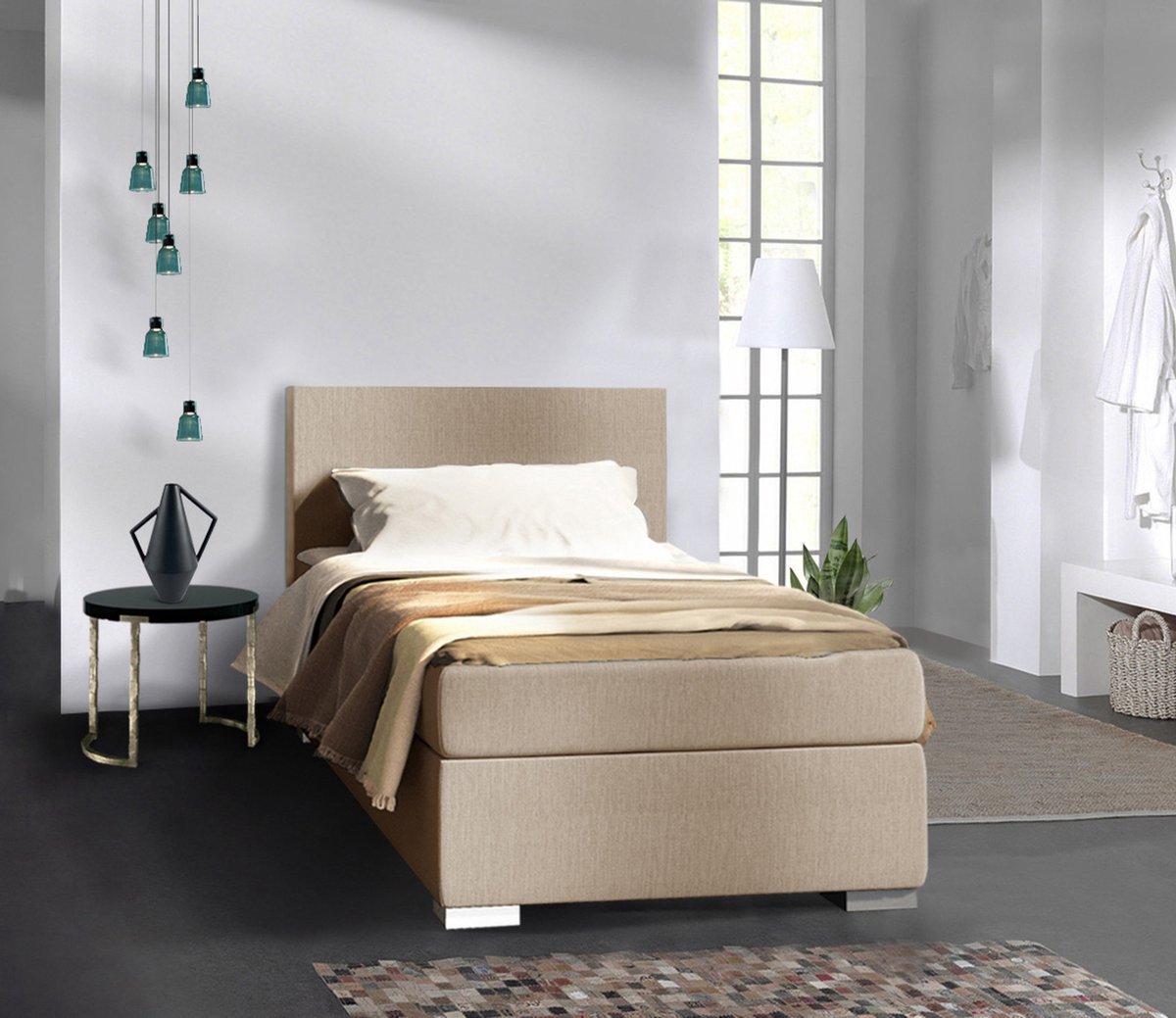 Beddenhut® Boxspring 90x200 - Complete set met matras & topper - Beige ...