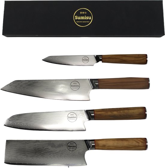 Sumisu Knives- Sumisu messenset 4-delig-Wood collection -100% damascus ...