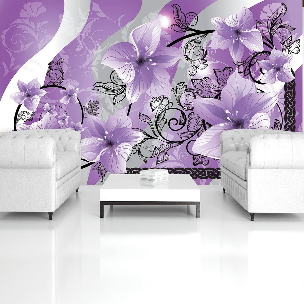 Fotobehang - Vlies Behang - Paarse Bloemen - Kunst - 254 x 184 cm | bol.com