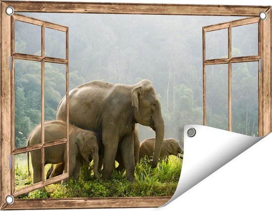 Gards Tuinposter Doorkijk Olifanten Familie in de Jungle - Olifant - 60x40 cm -... | bol
