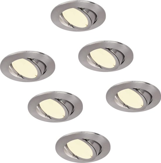 Set Van 6 LED Inbouwspots - Dimbaar - Rond - Zwenkbaar - 5 W - Plat ...