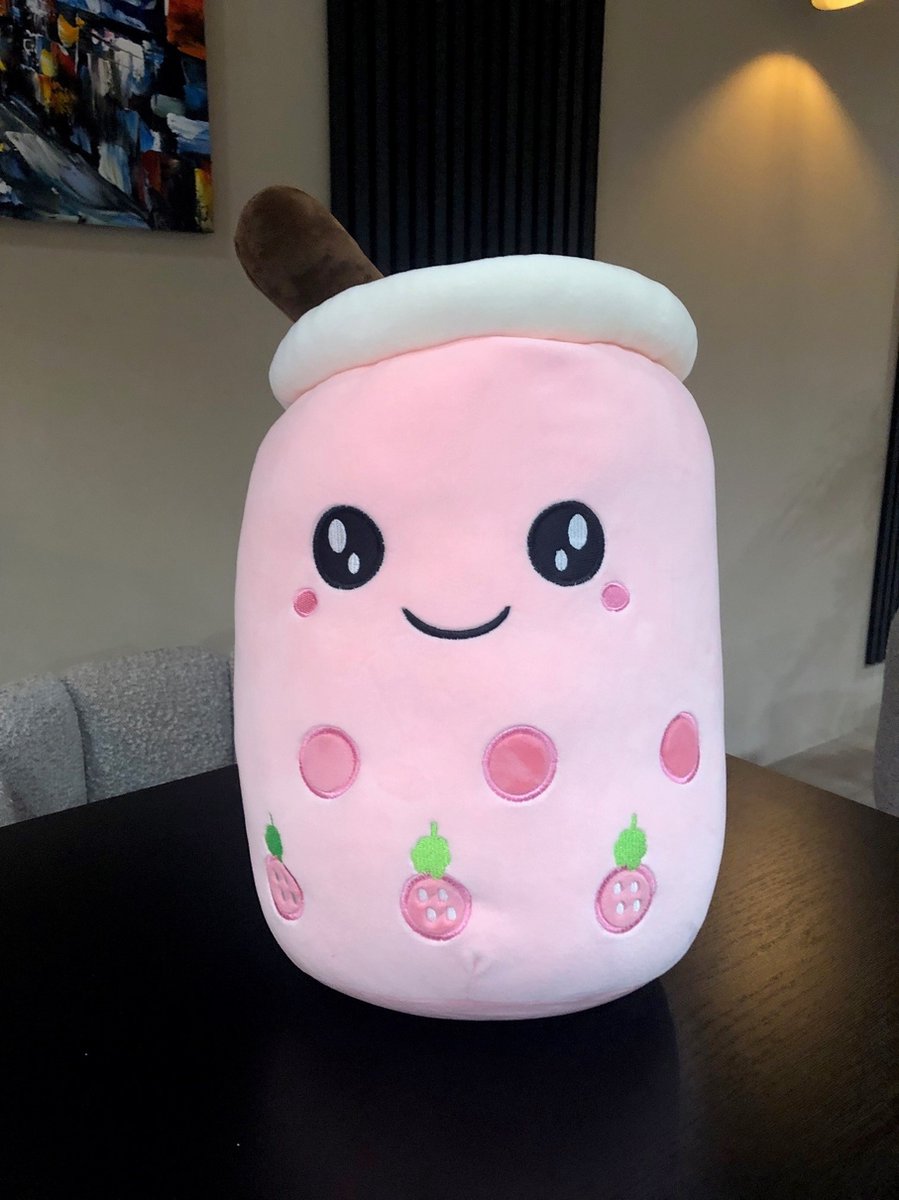 Boba pluche roze strawberry aardbei squeeze mellow kawaii bubbel tea ...