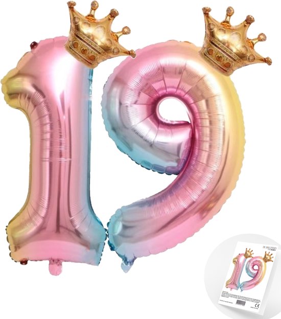 Cijfer Ballon nummer 19 - Prins - Prinses - Royal Rainbow - Ballon ...