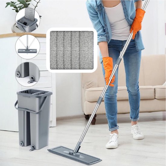 Proffesionele Mop en Emmerset - Dweil Incl. 5 Absorberende Pads ...
