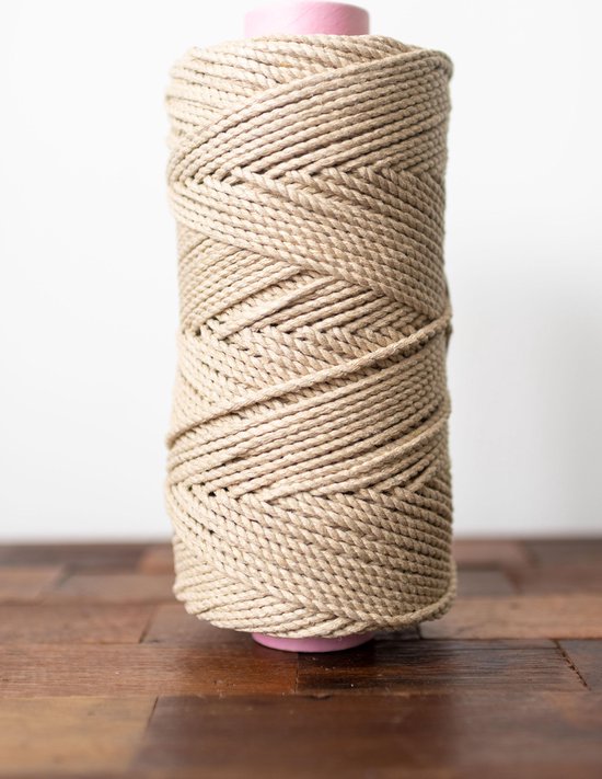 Katoen macramé touw - Macramé koord - Zand - 3mm dik - 140 meter - 600 ...