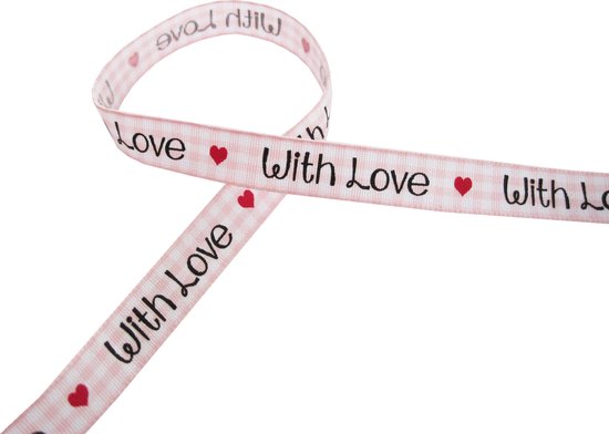 Valentijn Lint 10mm (1cm) | Geruit Lint | With Love | Roze Wit Rood ...