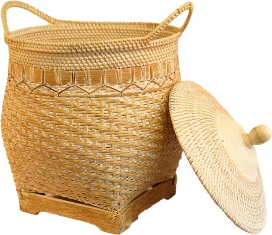 Nusa Originals - Grote Rotan Mand met Deksel - Whitewash - 46cmx33cm | bol