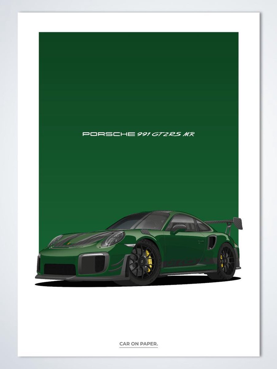 Porsche 911 GT2 RS MR Donkergroen op Poster - 50 x 70cm - Auto Poster ...