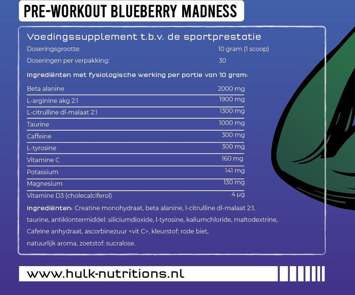 Hulk Smash Powder Blueberry Madness 300 gram | Pre-workout | bol