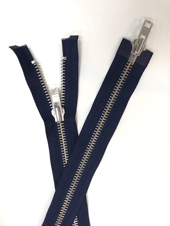 YKK rits, Dubbel Deelbaar metaal zilver tanden rits 80 cm donkerblauw | bol.com