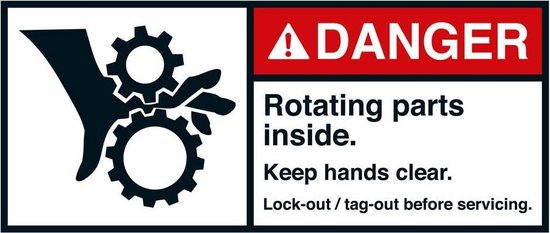 Danger Rotating parts inside sticker, ANSI, 2 per vel 70 x 160 mm | bol