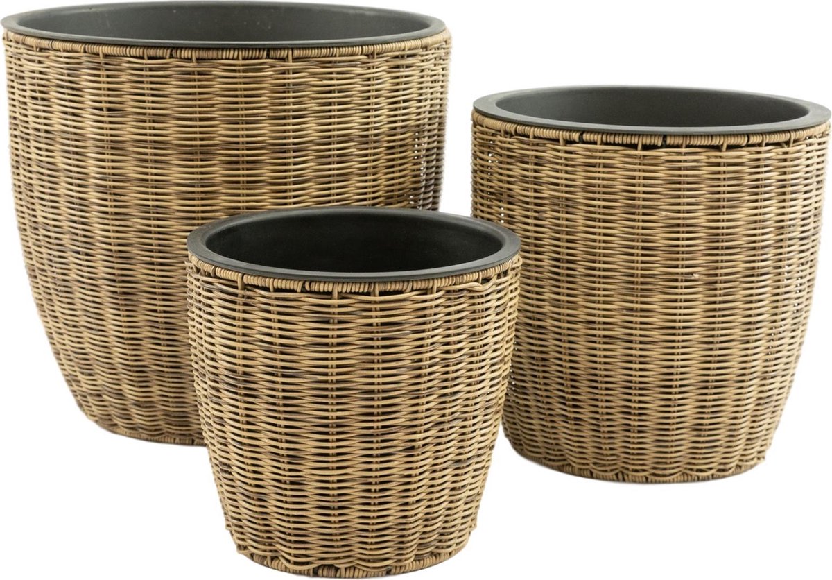 MaxxGarden Luxe bloempotten rond - set 3 stuks - Rattan | bol